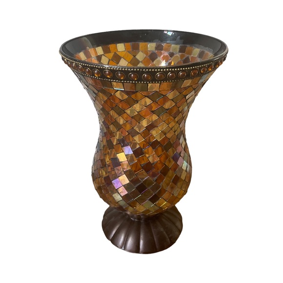 Other | Partylite Hurricane Mosaic Stained Glass Candle Holder Global ...